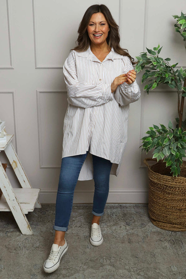 Christina Stripe Shirt Mocha – Kit and Kaboodal